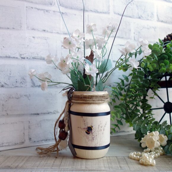 The Crafty Hobbit | Accents | Rustic Honey Bee Decor Jar Vase Floral ...